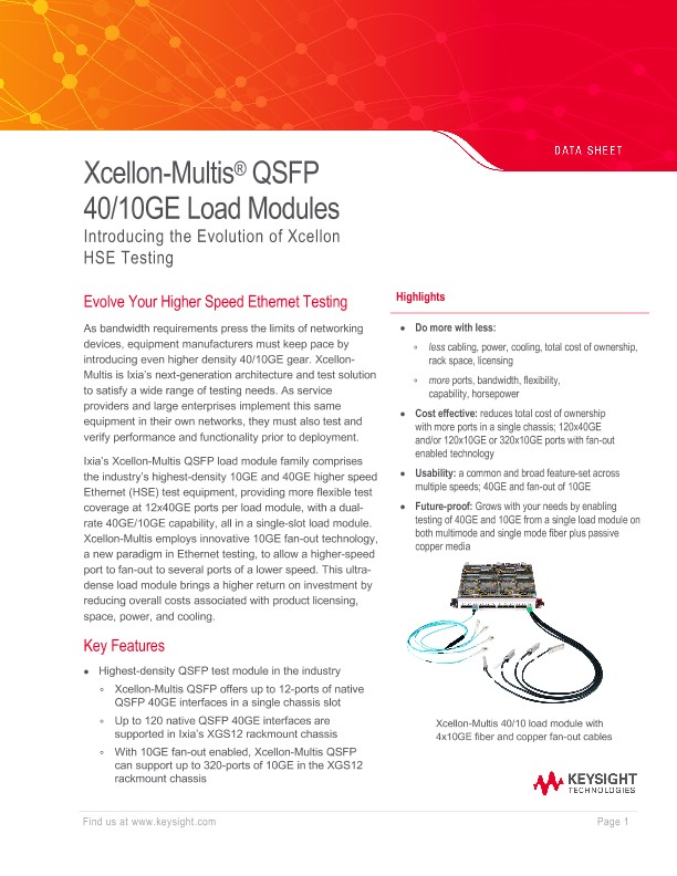 Xcellon-Multis® QSFP 40/10GE Load Modules PDF Asset Page | Keysight